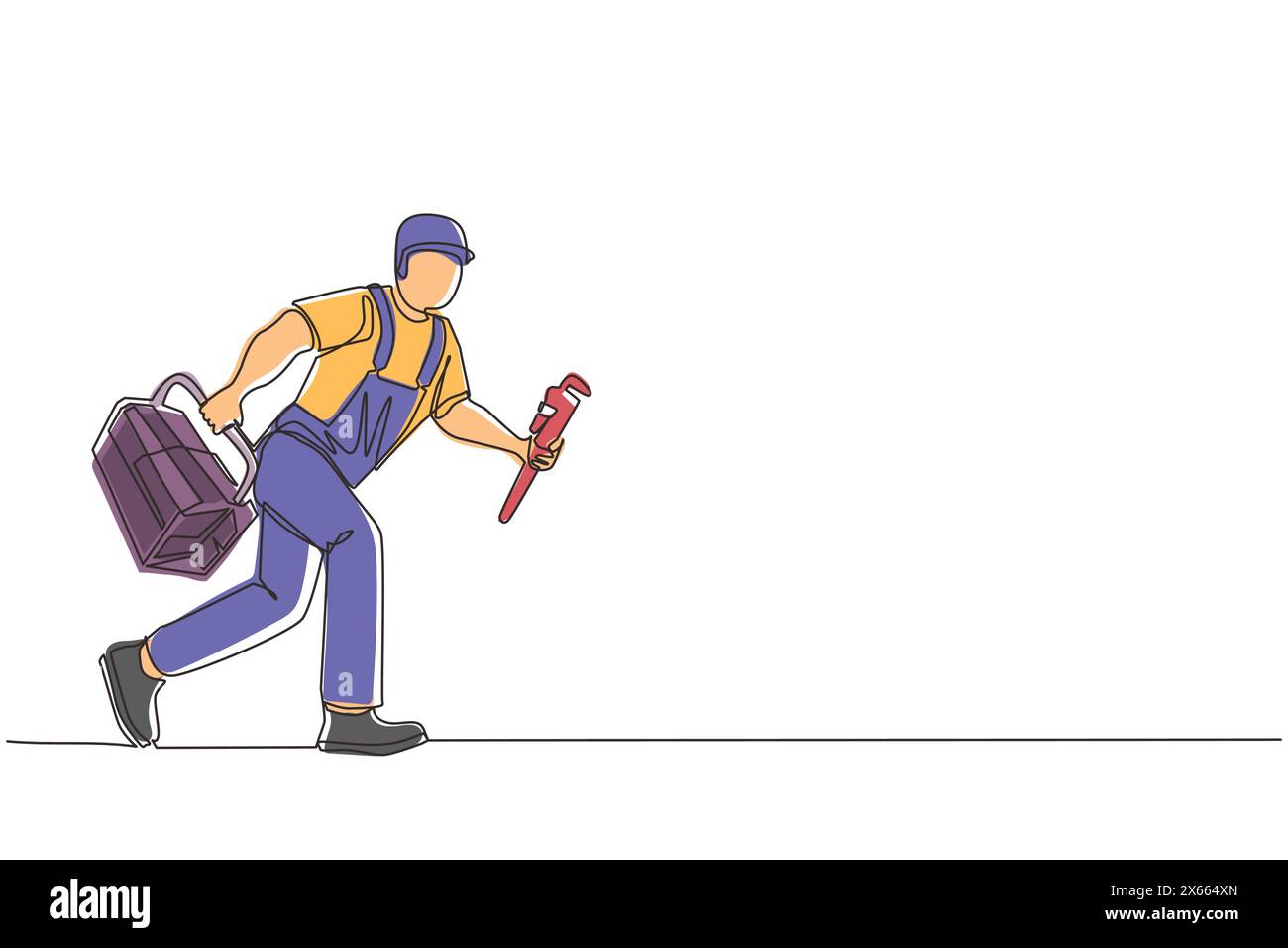 Continuous one line drawing mechanic repairman worker with tools is ...