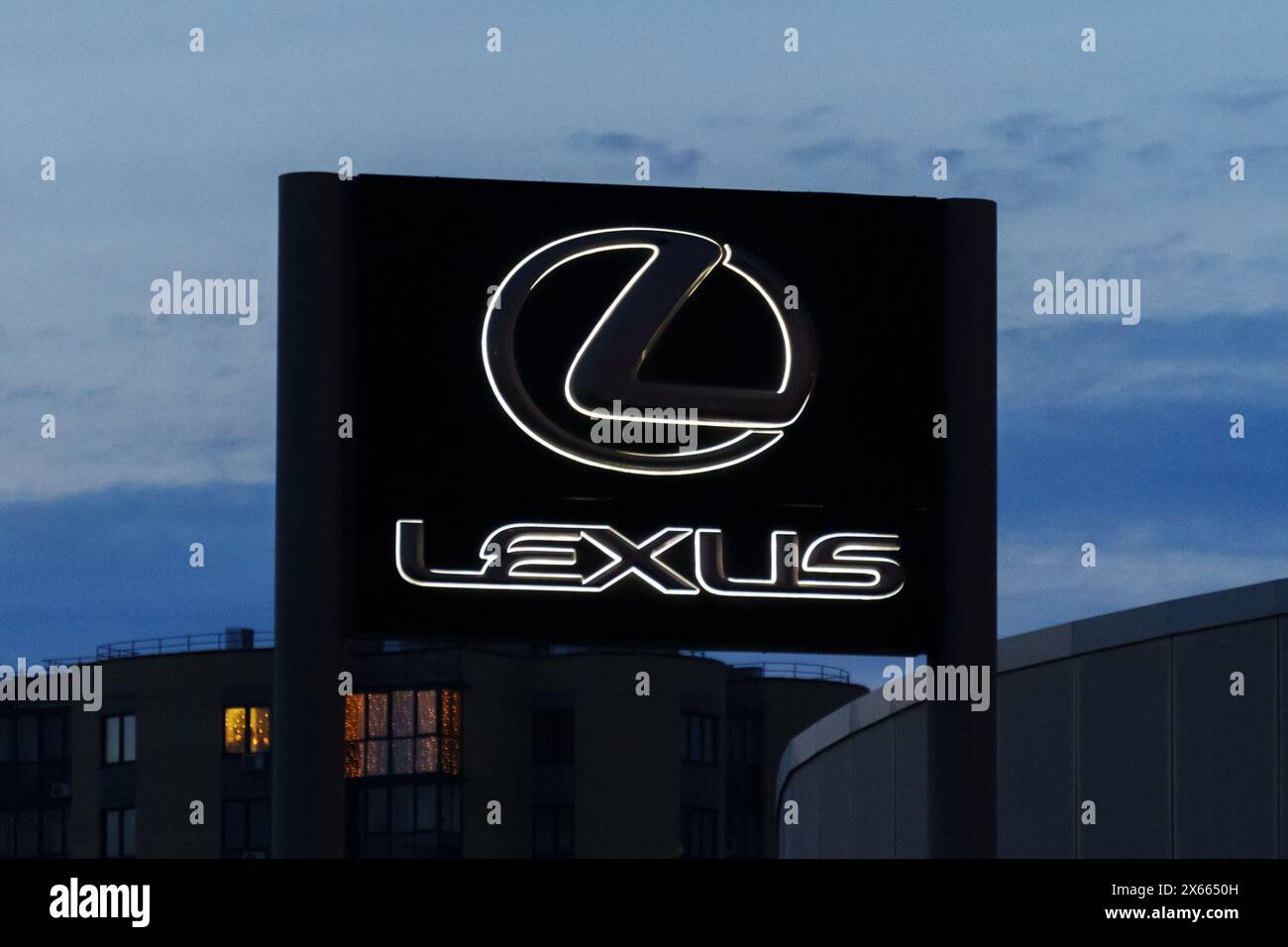 Tyumen, Russia-March 18, 2024: Sign displaying the Lexus logo for a car ...