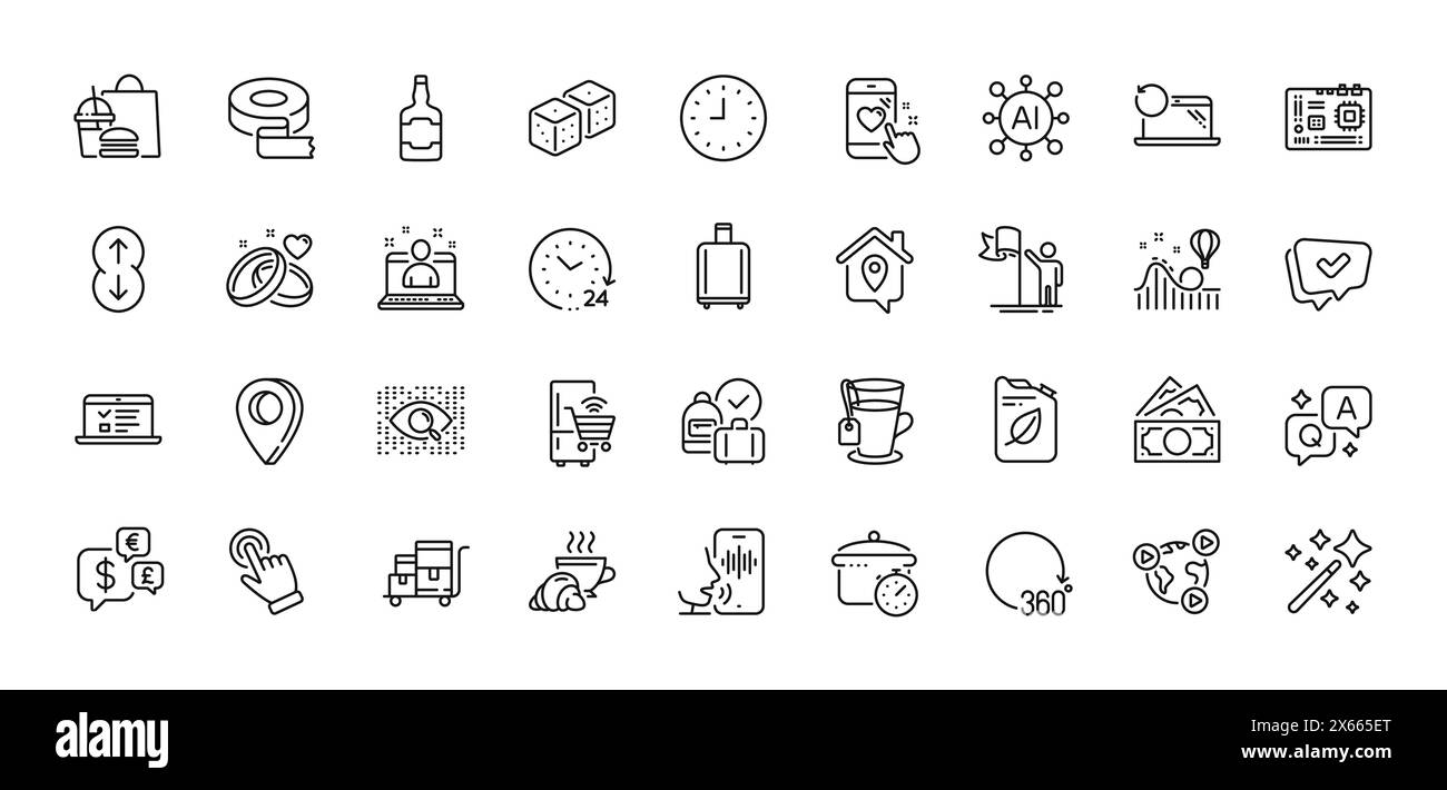 Video conference, Adhesive tape and Tea line icons pack. For web app ...