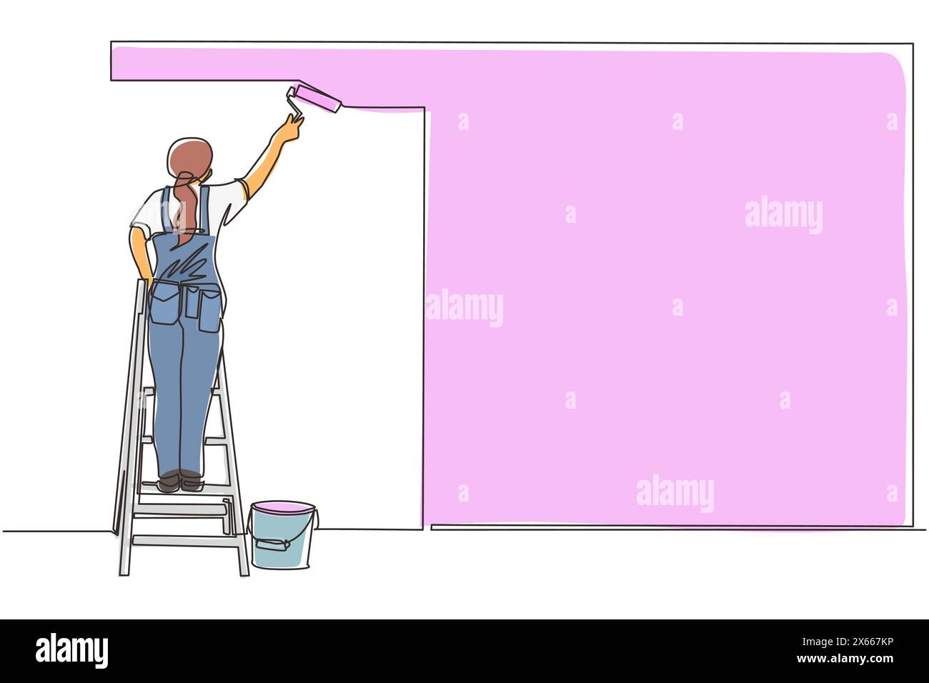 Woman standing on ladder drawing hi-res stock photography and images ...