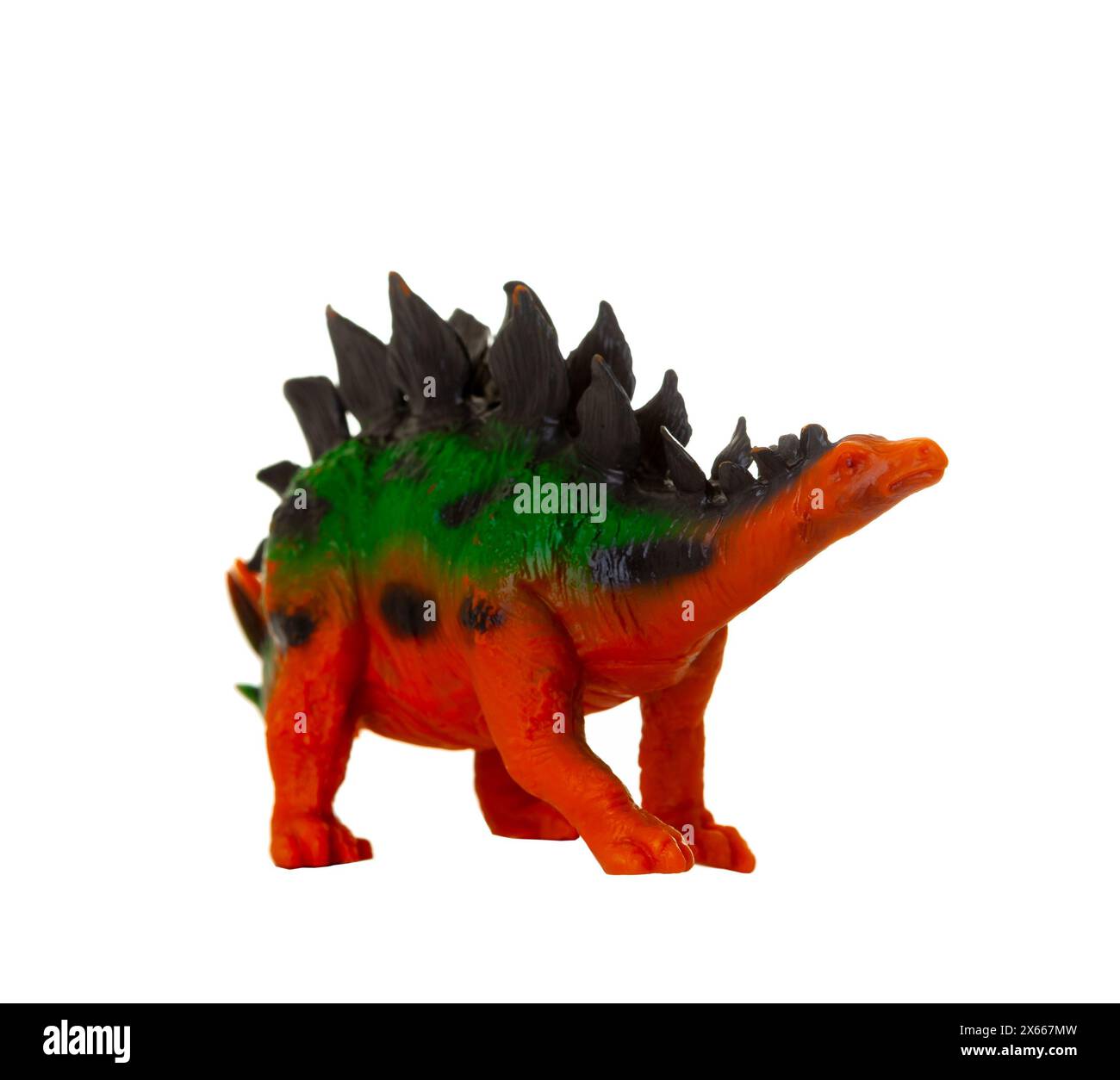 Realistic plastic model of a Stegosaurus dinosaur on white background ...