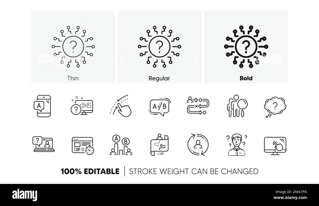 UX line icons. AB testing, Journey path map and Question mark. Linear ...