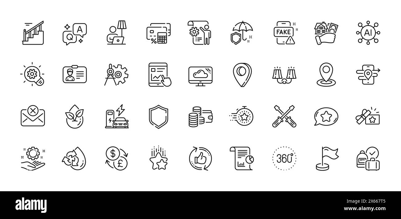 Fake news, Reject mail and Identification card line icons pack. For web ...