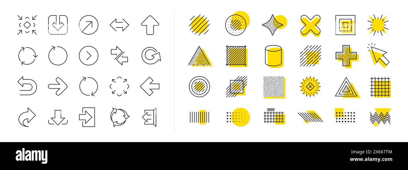 Linear Arrow icons. Download, Synchronize. Design elements. Vector ...