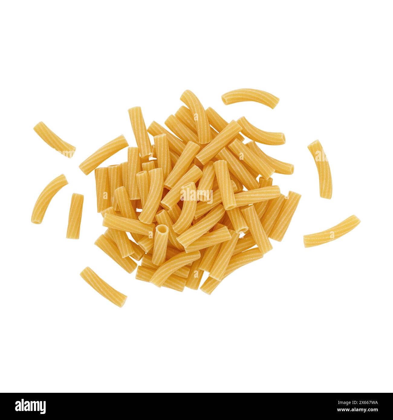 Handful of raw Rigatoni isolated on white background. Stack of uncooked ...