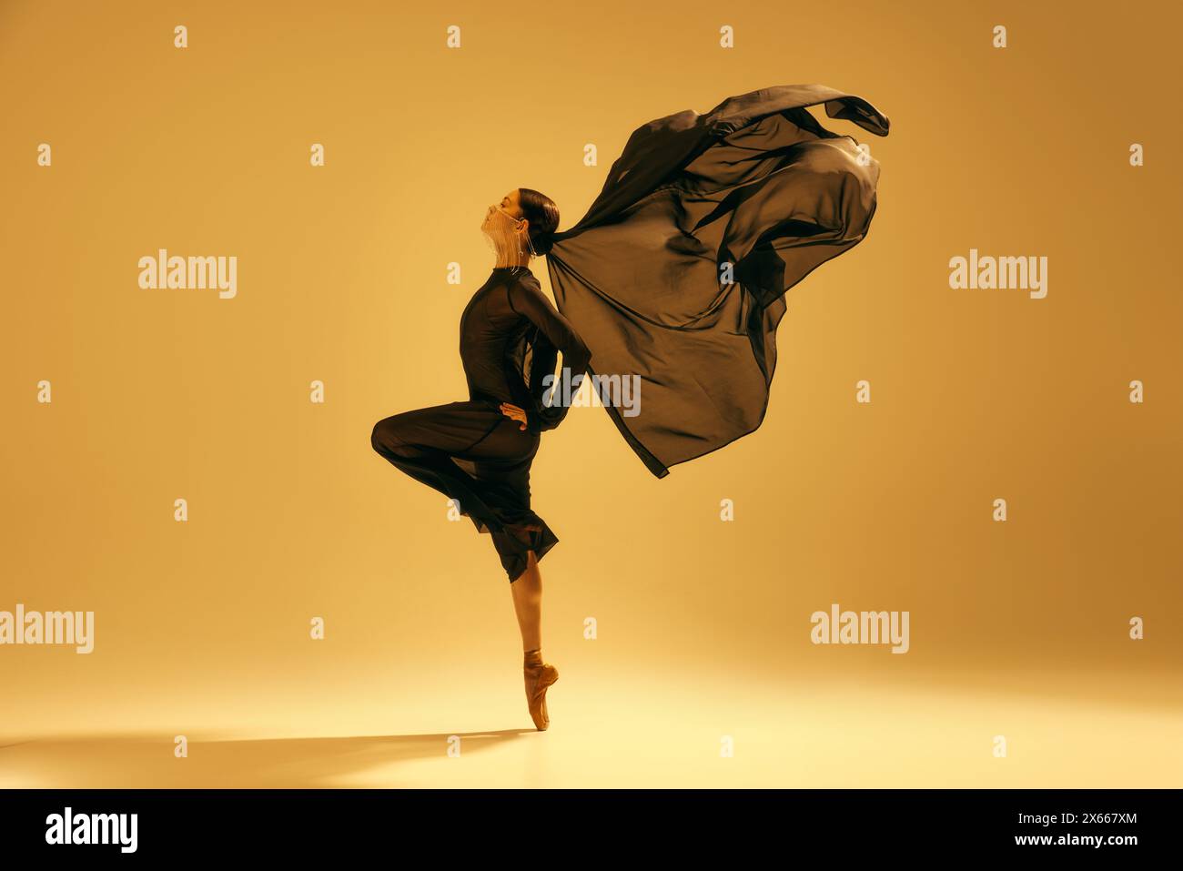 Elegant young woman, ballerina performing in artistic dance pose on ...
