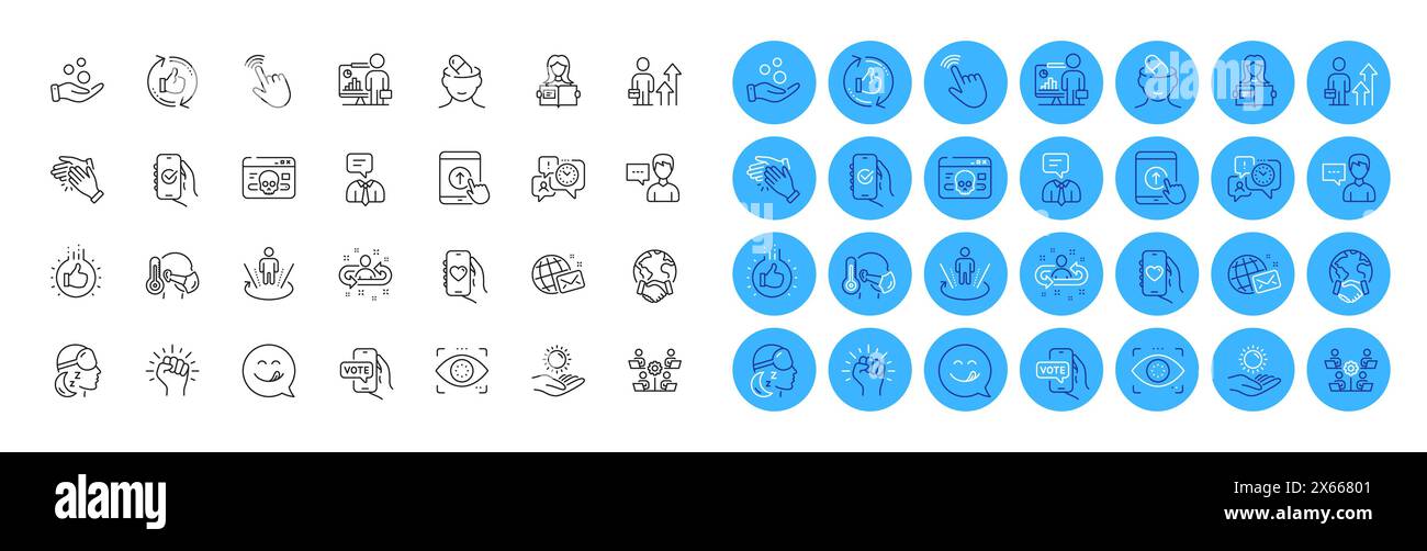 Clapping hands, Online voting and Refresh like line icons pack. For web app. Color icon buttons ...
