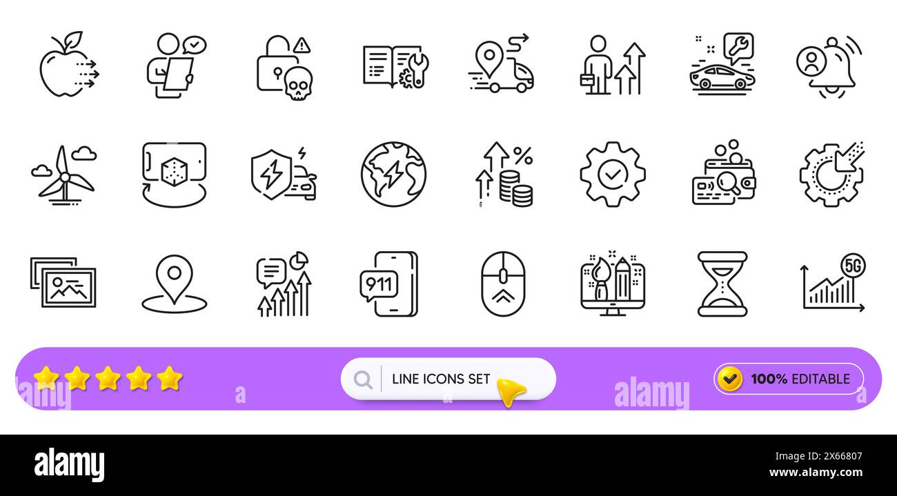 5g statistics, Business results and Emergency call line icons for web ...