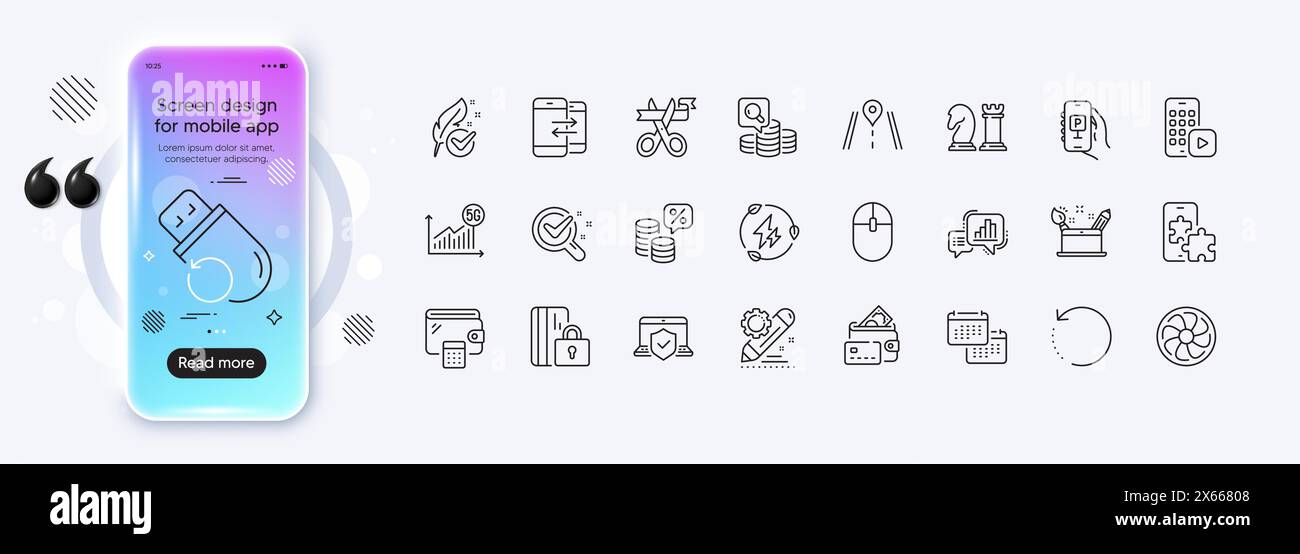 5g statistics, Chemistry lab and Computer mouse line icons for web app. Pictogram icon Vector ...
