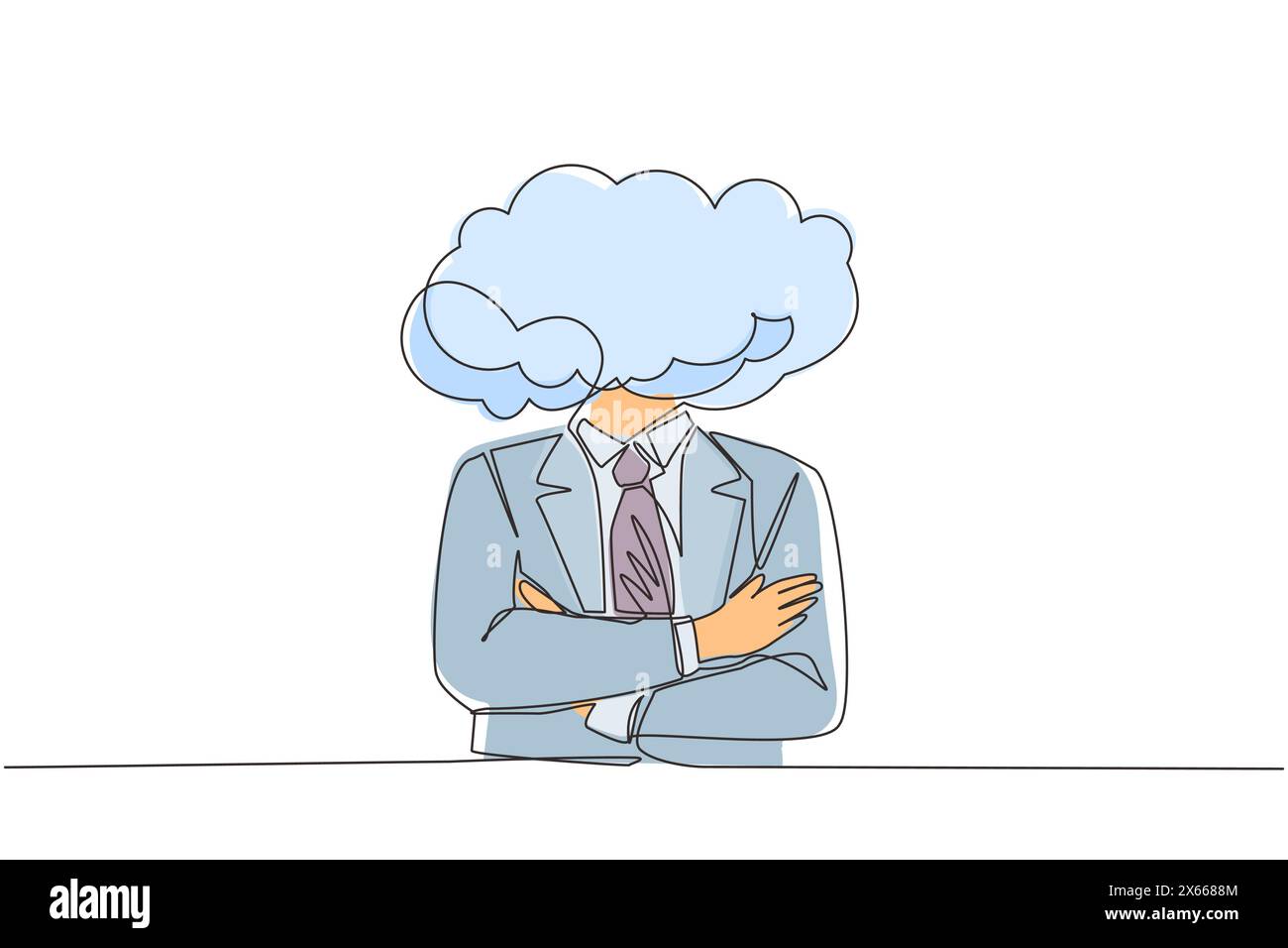 Single one line drawing cloud head businessman. Man with empty head and ...