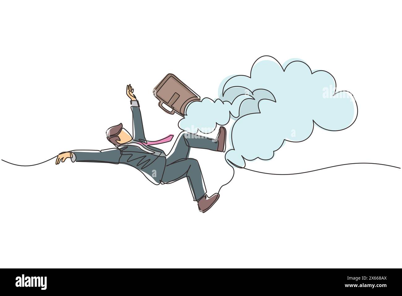 Single continuous line drawing businessman falling from sky. Failure ...