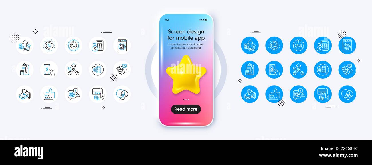 Credit card, Receive money and Finance calculator line icons. For web ...