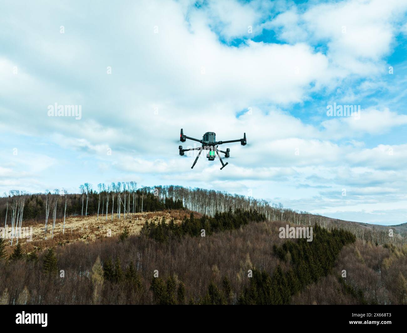 Aerial View Of A Drone Moderning Over Forest Monitoring And Analyzing In Forestry Management