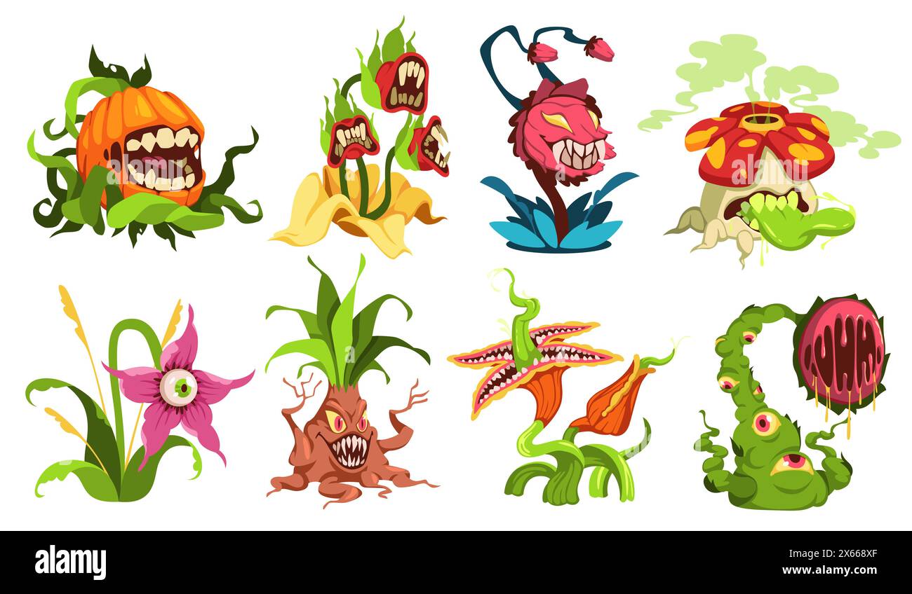 Evil carnivorous plants. Botanical scary monsters, fairytale toothy ...