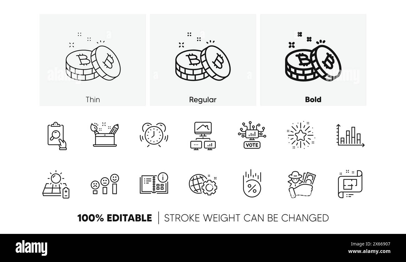 Bitcoin, Customer satisfaction and Fraud line icons. For web app, printing. Line icons. Vector ...