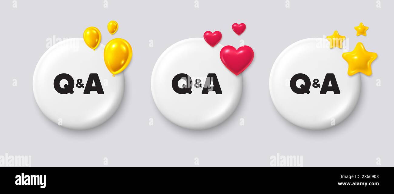 Questions and answers icon. Answer question sign. White buttons with 3d ...