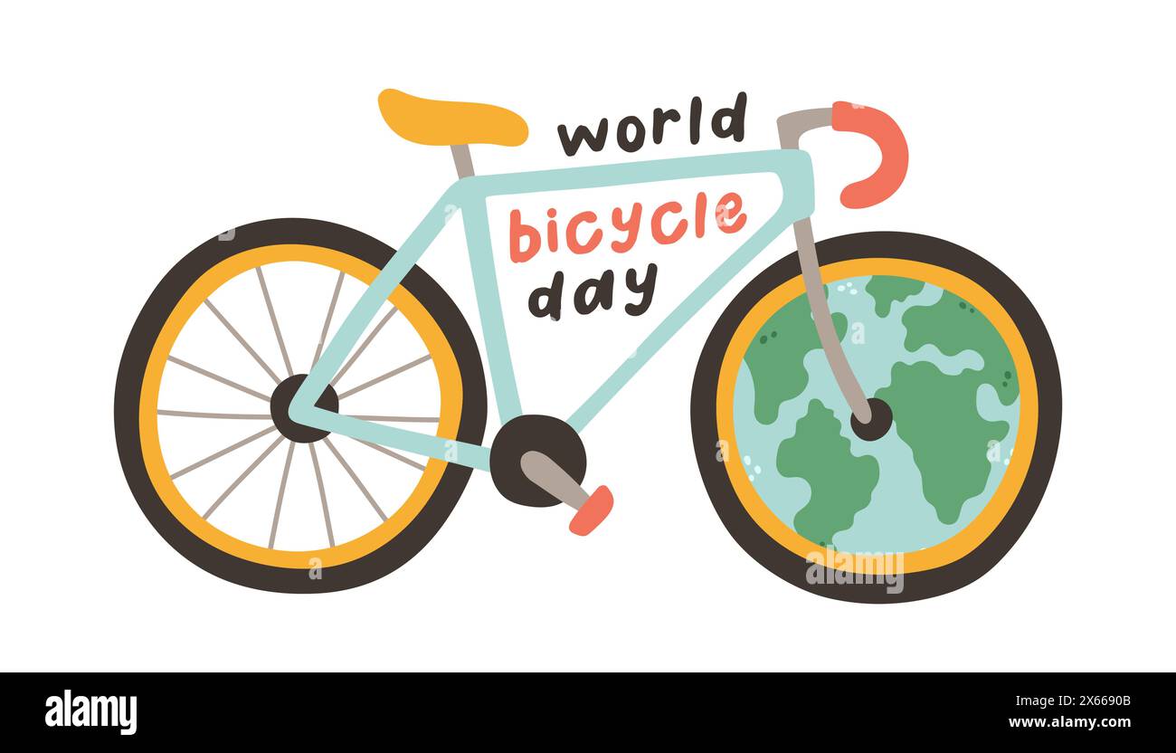 World Bicycle Day 3 June with bike and planet Earth. Can be used for ...
