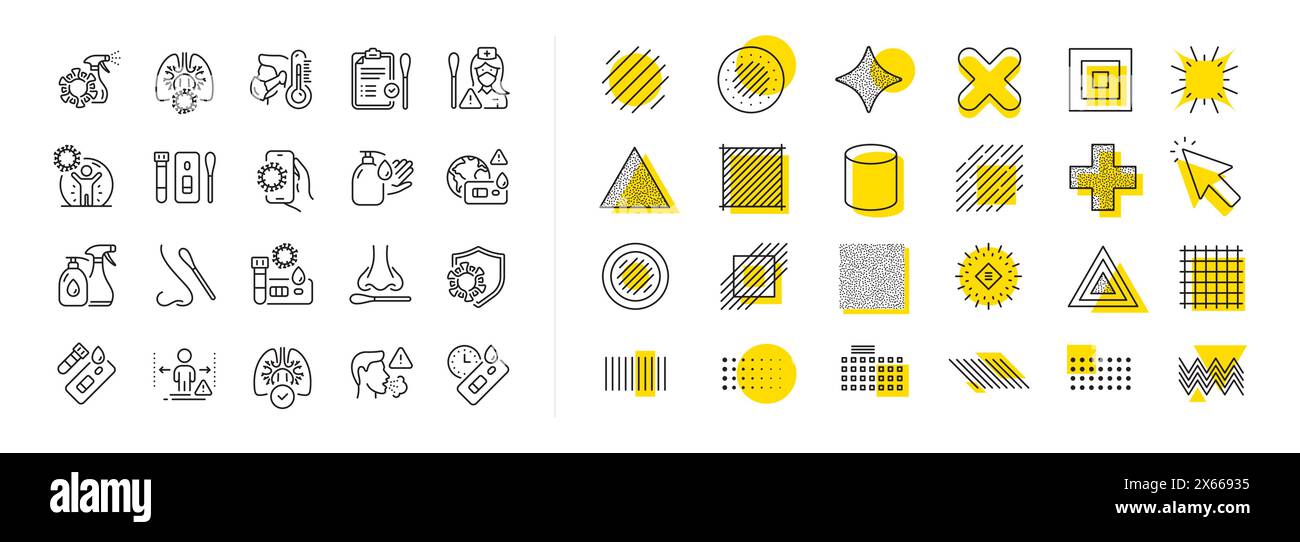 Covid Test line icons. Nasal swab, Blood testing, Waiting time Vector ...