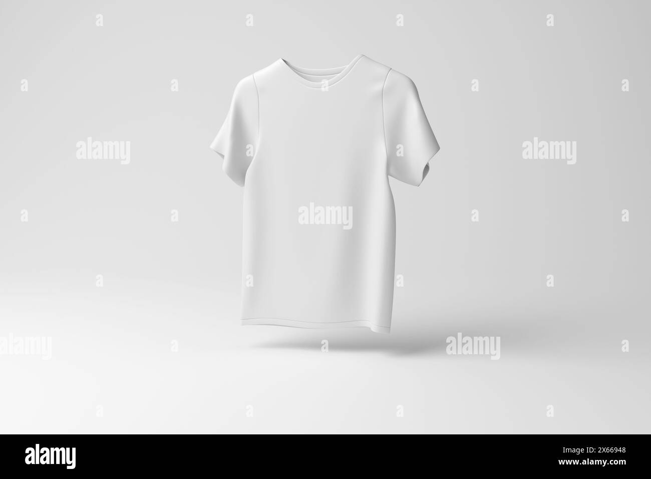 White tee shirt floating in mid air on white background in monochrome ...