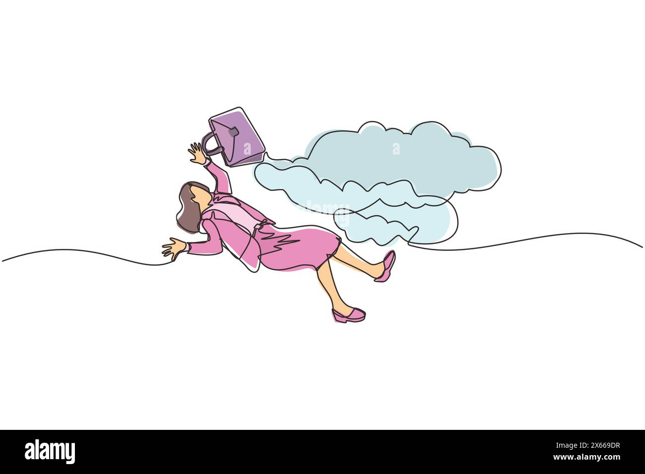 Single continuous line drawing businesswoman falling from sky. Failure ...