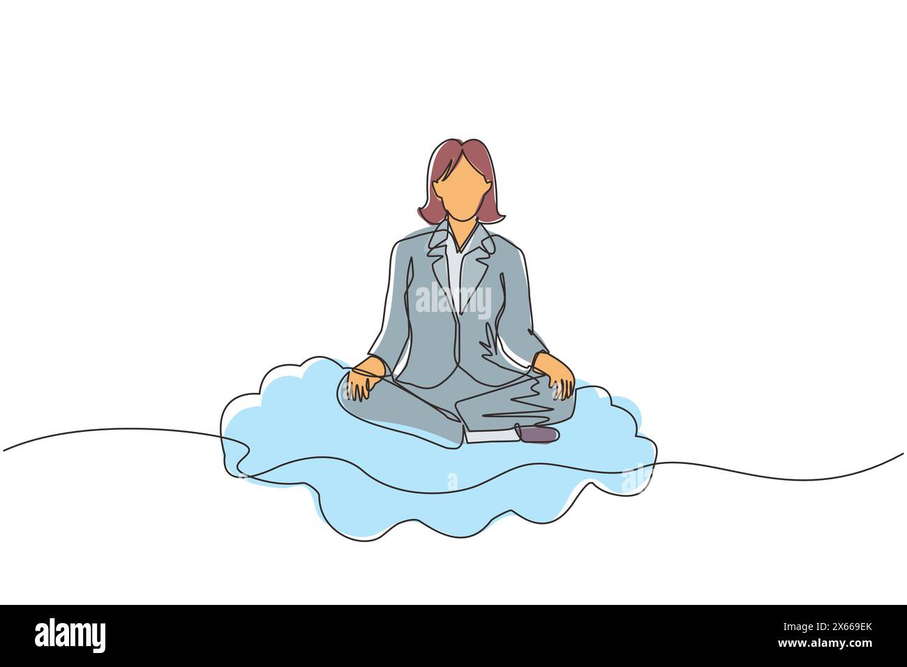 Continuous one line drawing office worker or businesswoman relaxes ...