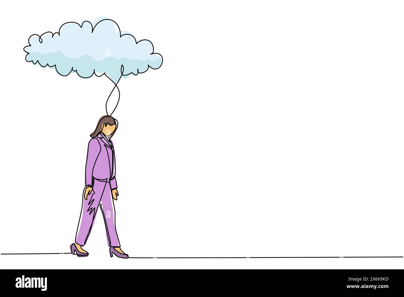 Single continuous line drawing unhappy depressed sad businesswoman in ...