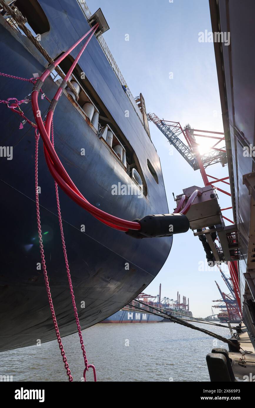 Hamburg, Germany. 13th May, 2024. The shore power cables of a container ...