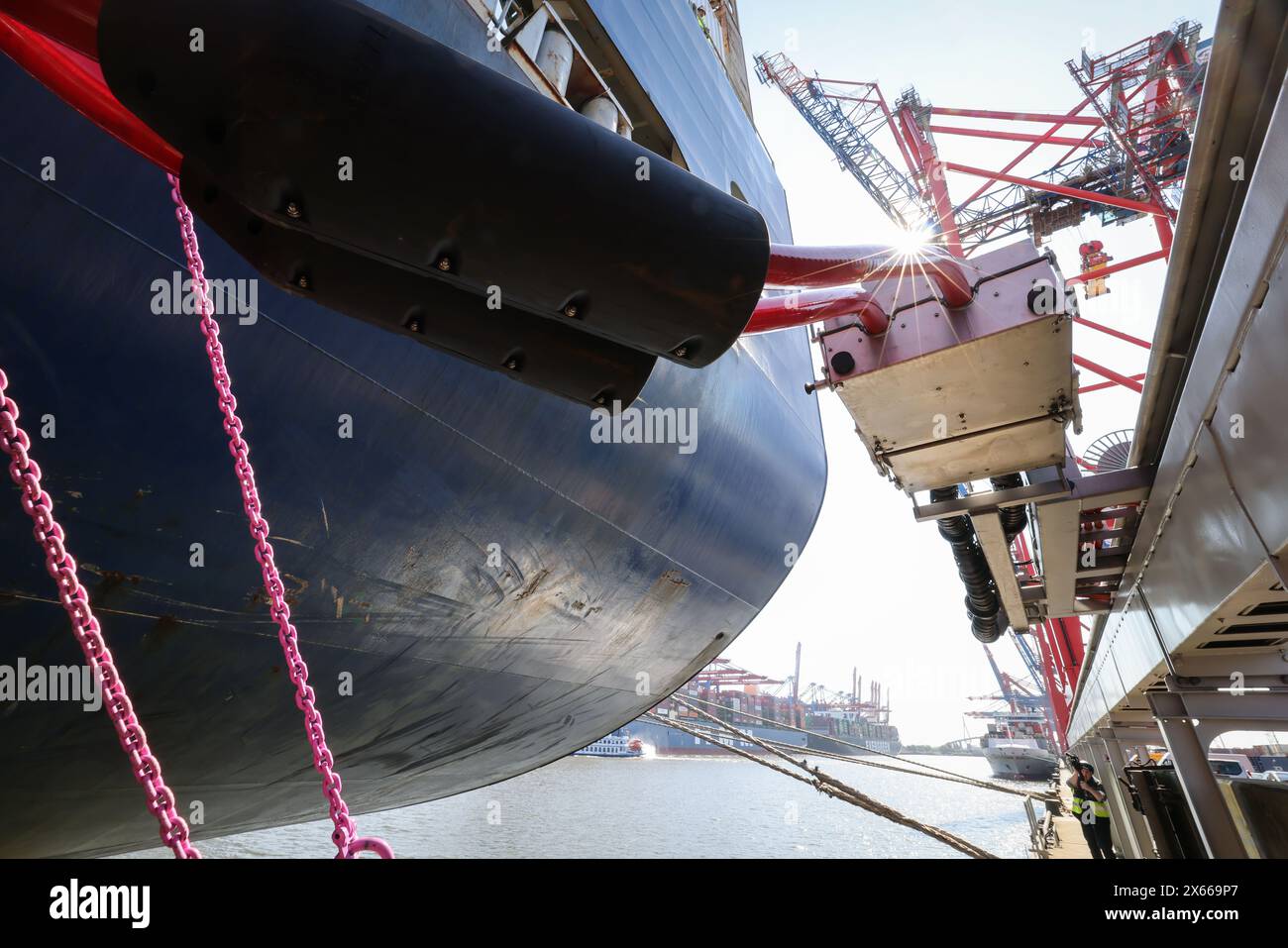 Hamburg, Germany. 13th May, 2024. The shore power cables of a container ...