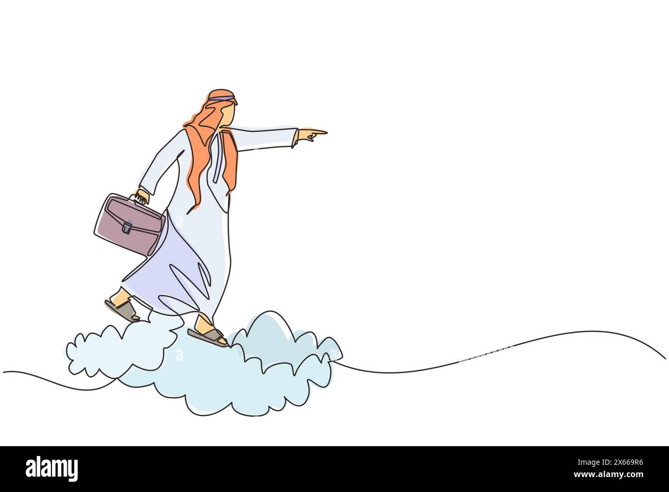 Single continuous line drawing Arab businessman holding briefcase ride ...