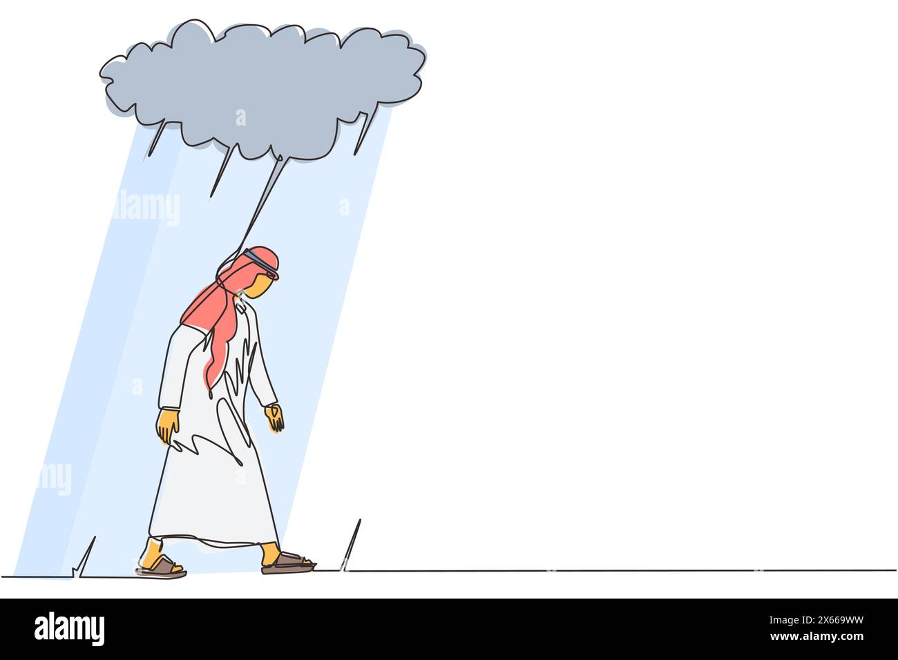 Single one line drawing unhappy depressed sad Arabian businessman in ...