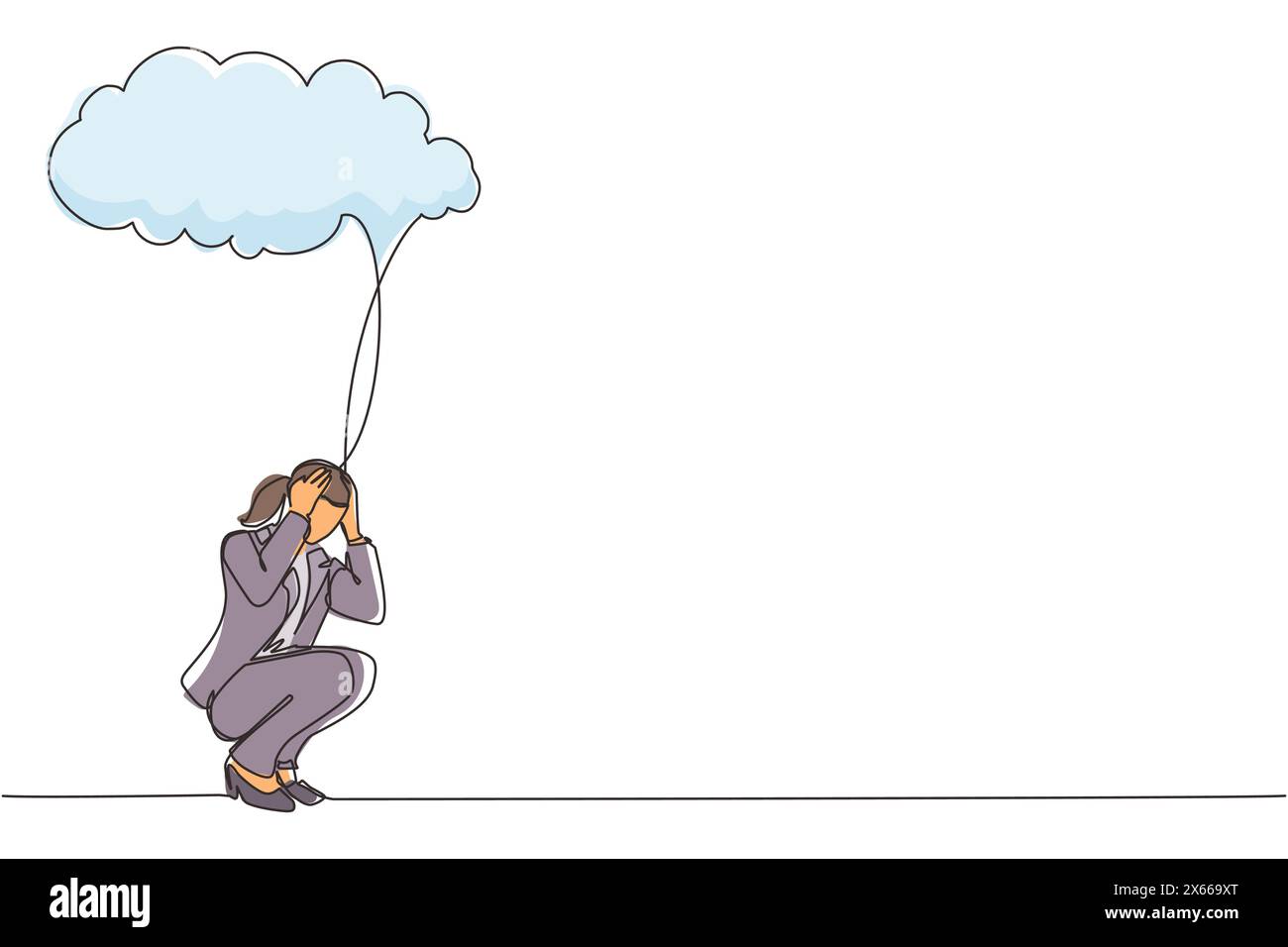 Single continuous line drawing businesswoman feeling sad, depression ...