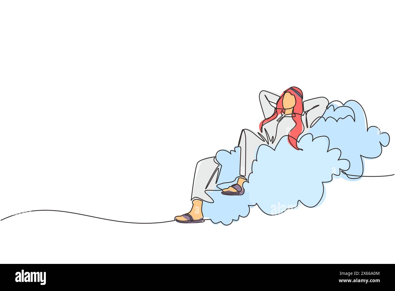 Single one line drawing relaxed and successful happy Arabian ...