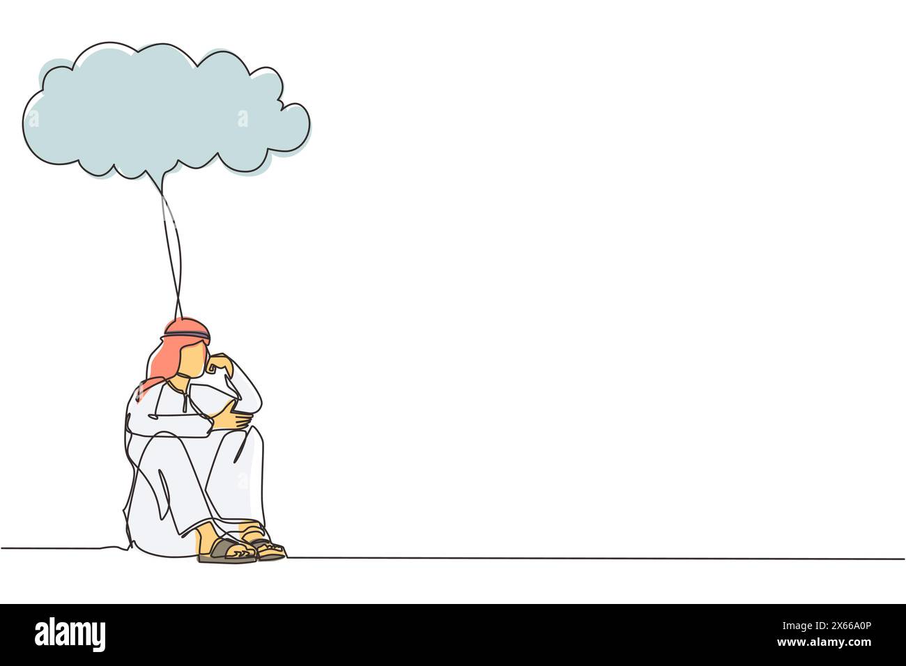 Single continuous line drawing Arabian businessman feeling sad ...