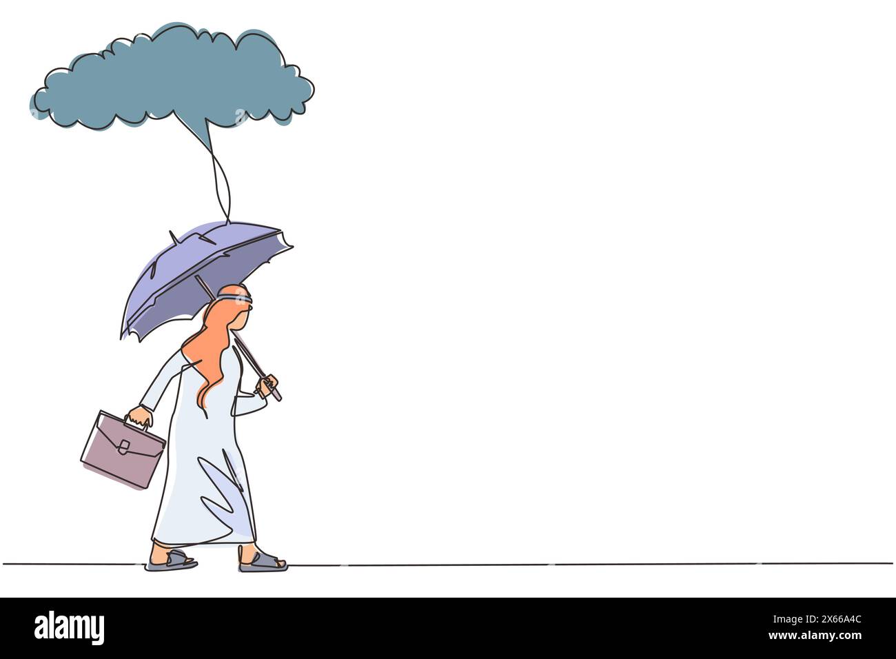 Single one line drawing Arabian businessman with briefcase and umbrella ...