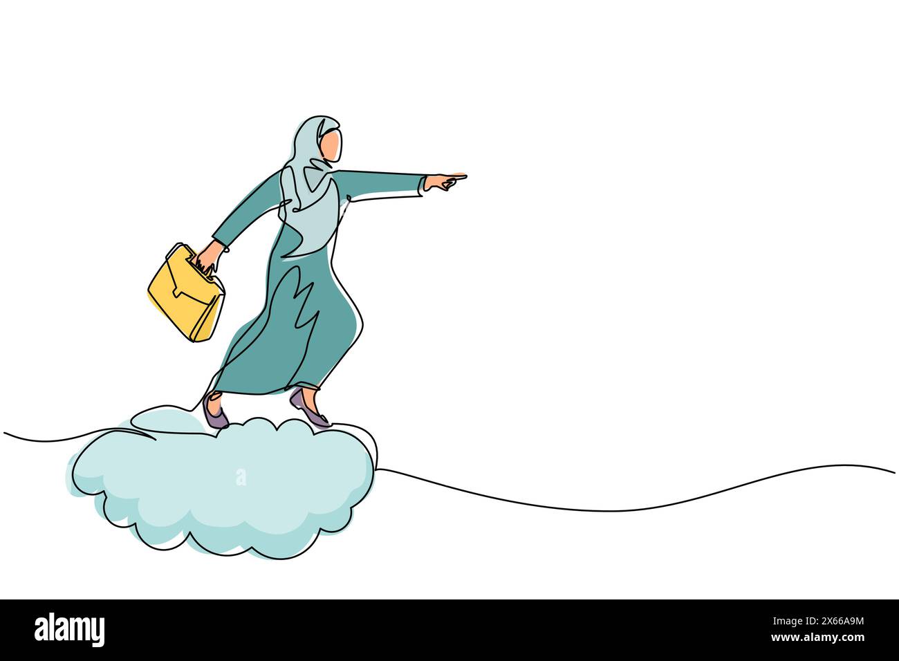 Continuous one line drawing Arabian businesswoman holding briefcase ...