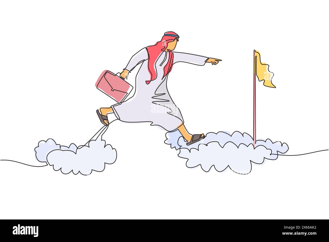 Continuous one line drawing fearless brave Arabic businessman make risk ...