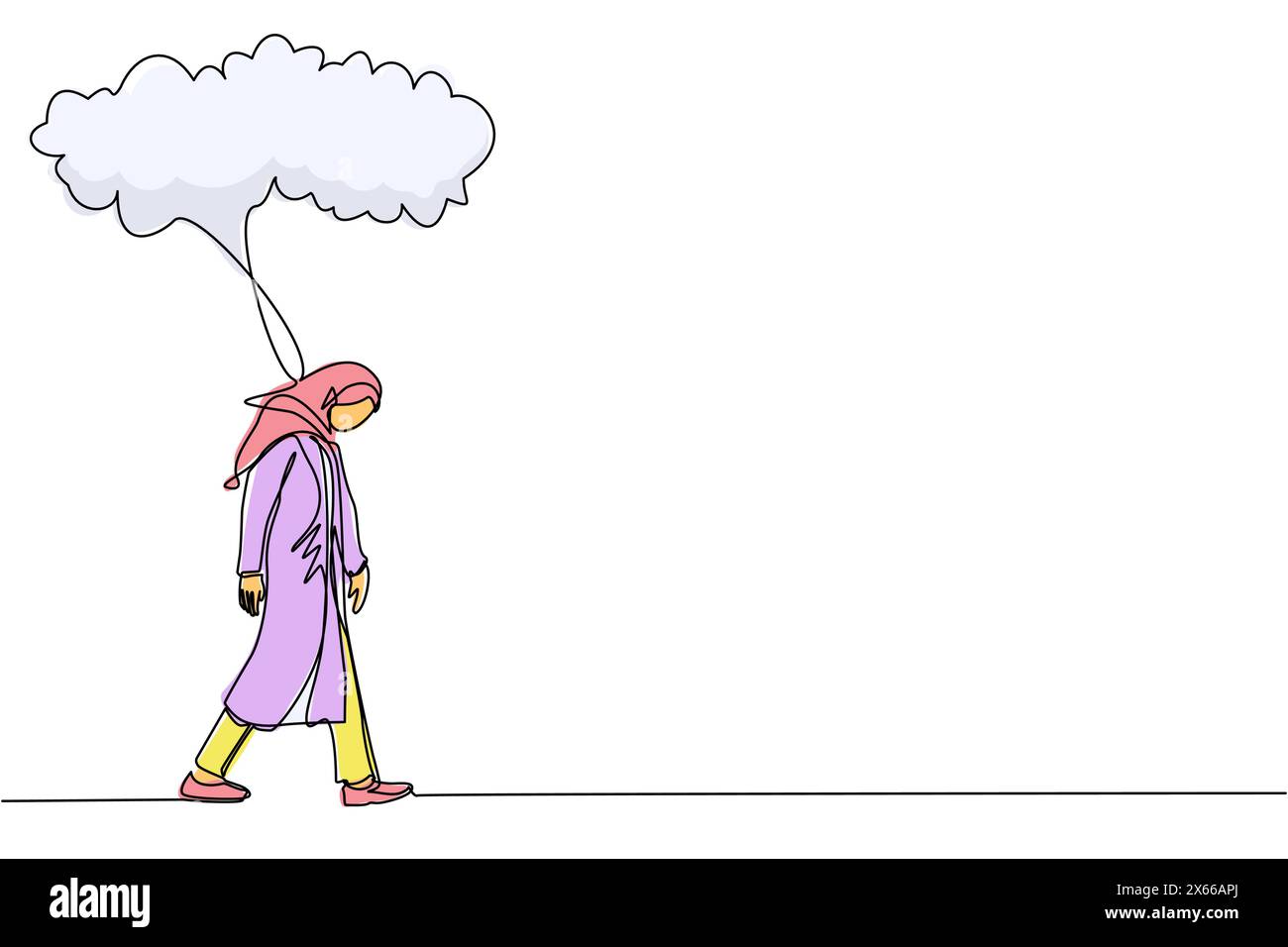 Single one line drawing unhappy depressed sad Arabic businesswoman in ...