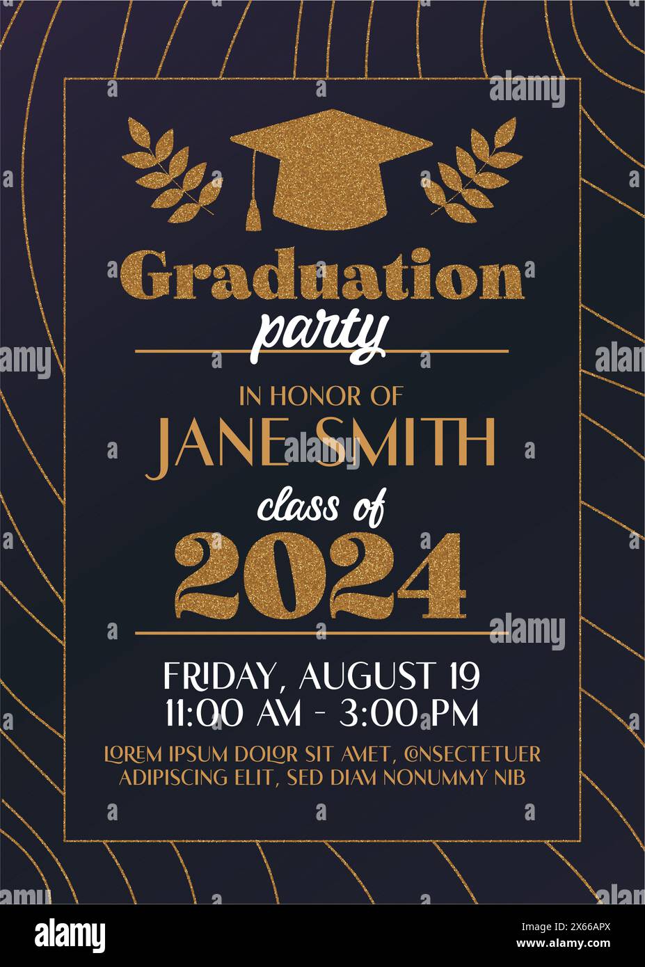 Dark with gold glitter Graduation party 2024 invitation Stock Vector ...
