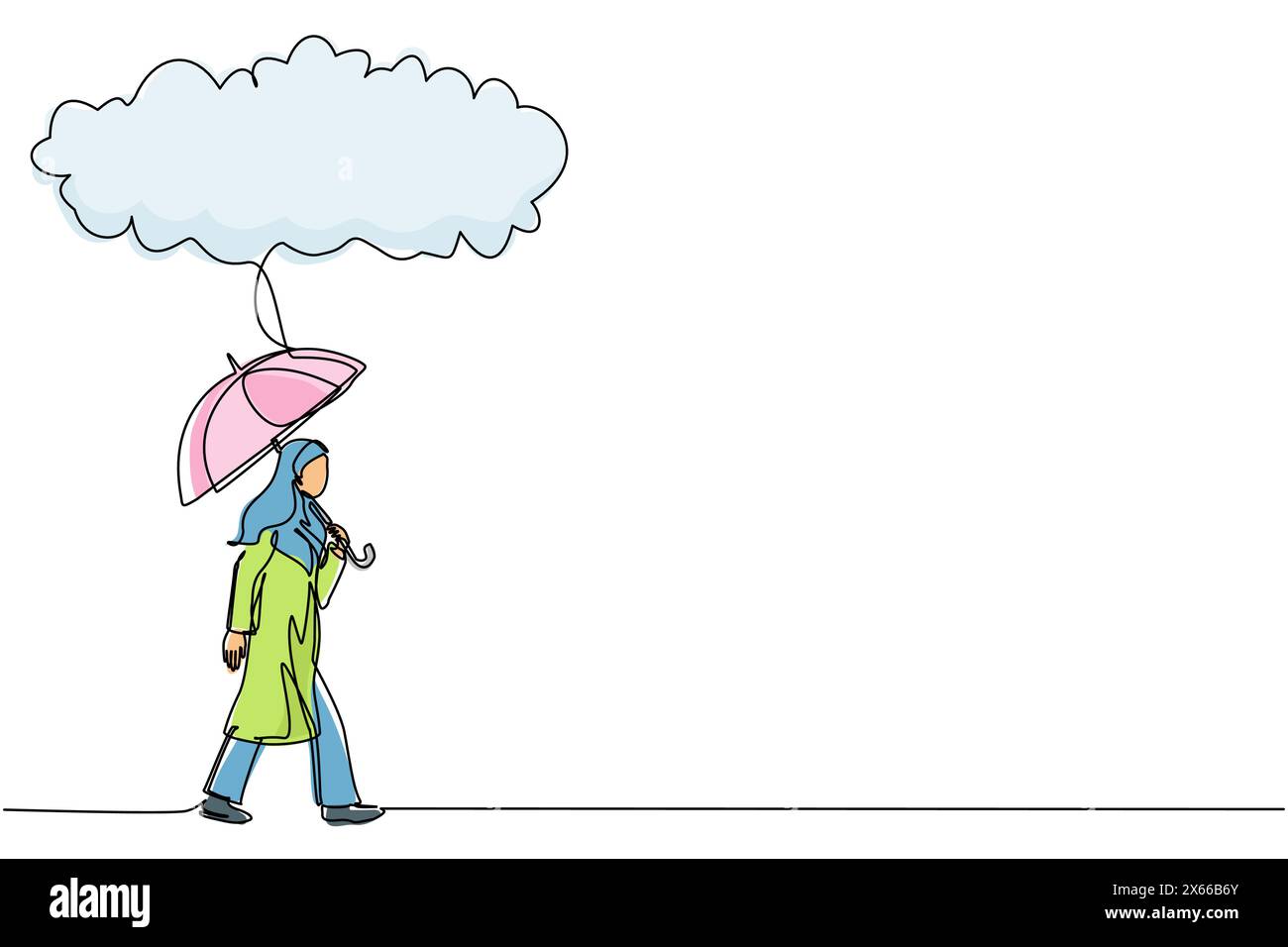 Single one line drawing Arab businesswoman with briefcase and umbrella ...