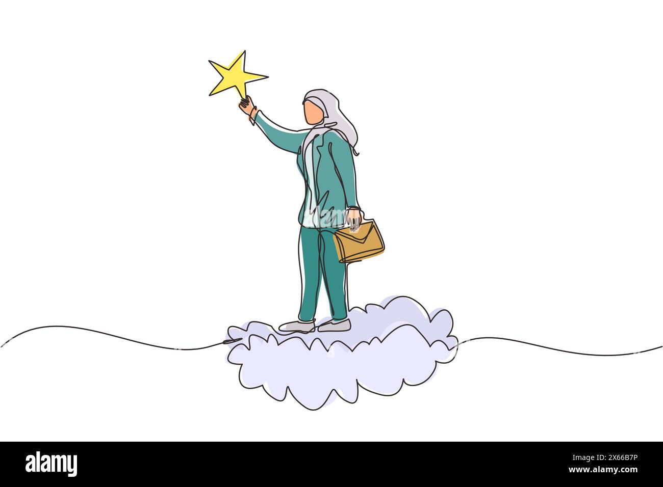 Continuous one line drawing Arabian businesswoman reaching and grab ...