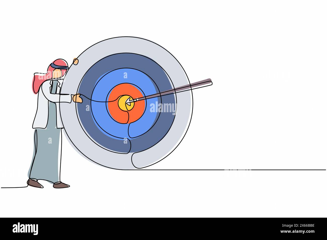 Single continuous line drawing Arab businessman hugs and stands next to ...