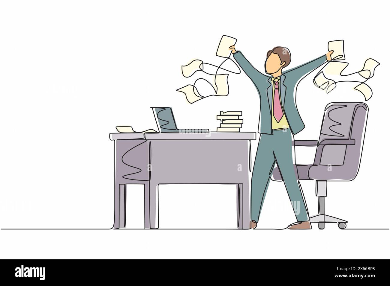 Laptop documents in workplace Stock Vector Images - Alamy