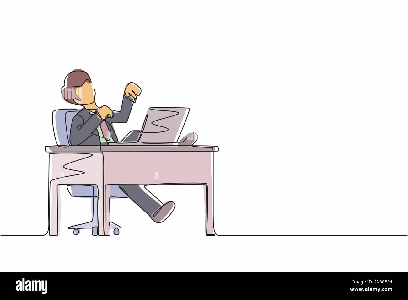 Continuous one line drawing man manager laughing out loud while ...