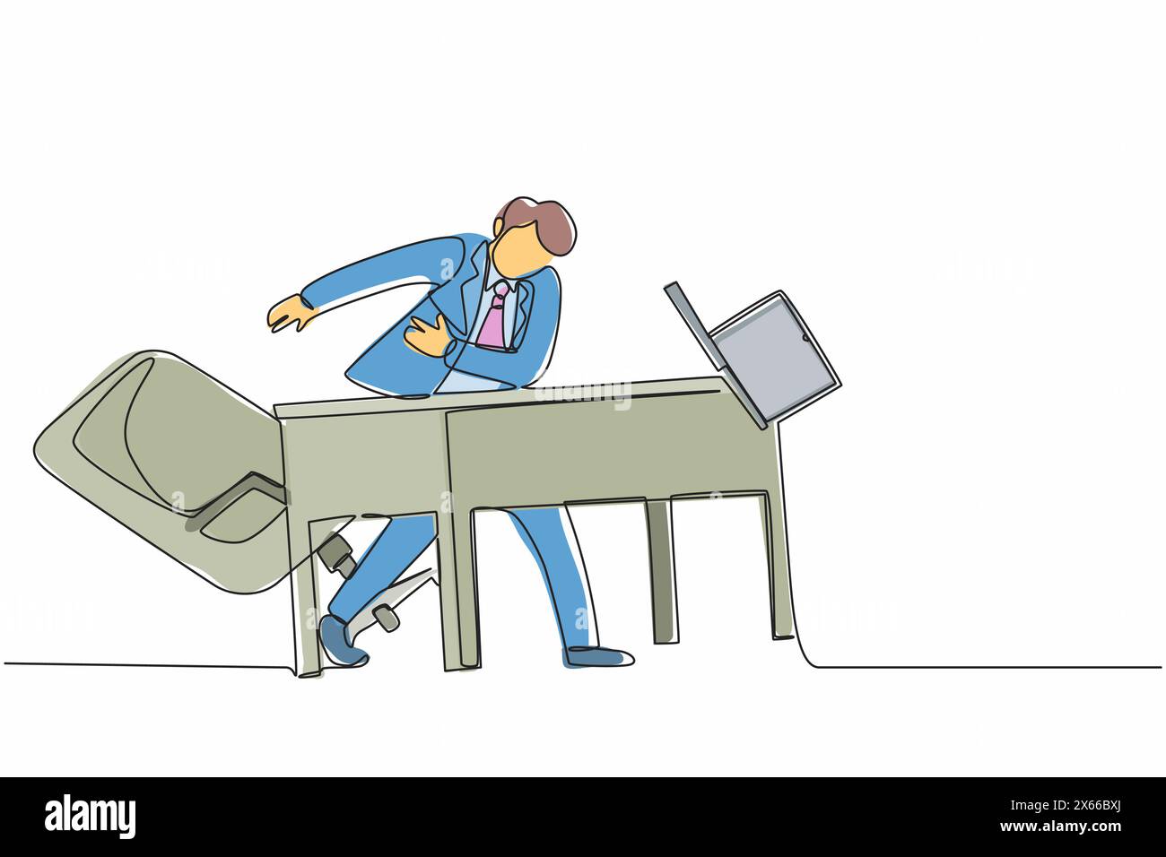 Single one line drawing frustrated and furious young businessman is ...