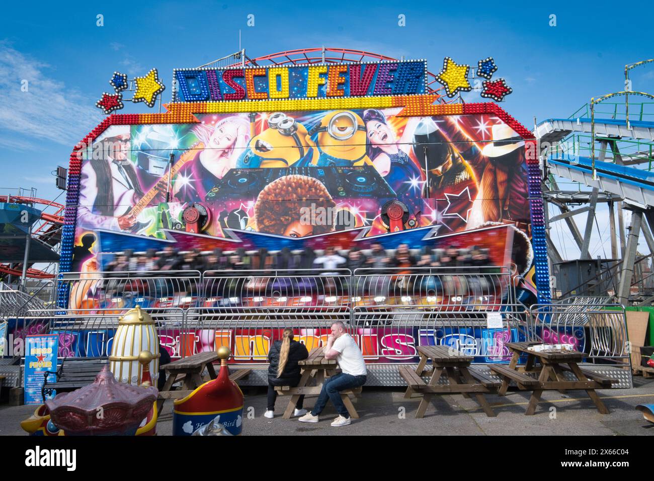Amusement Ride in Whitmore Bay on Barry Island in Wales in early Spring ...