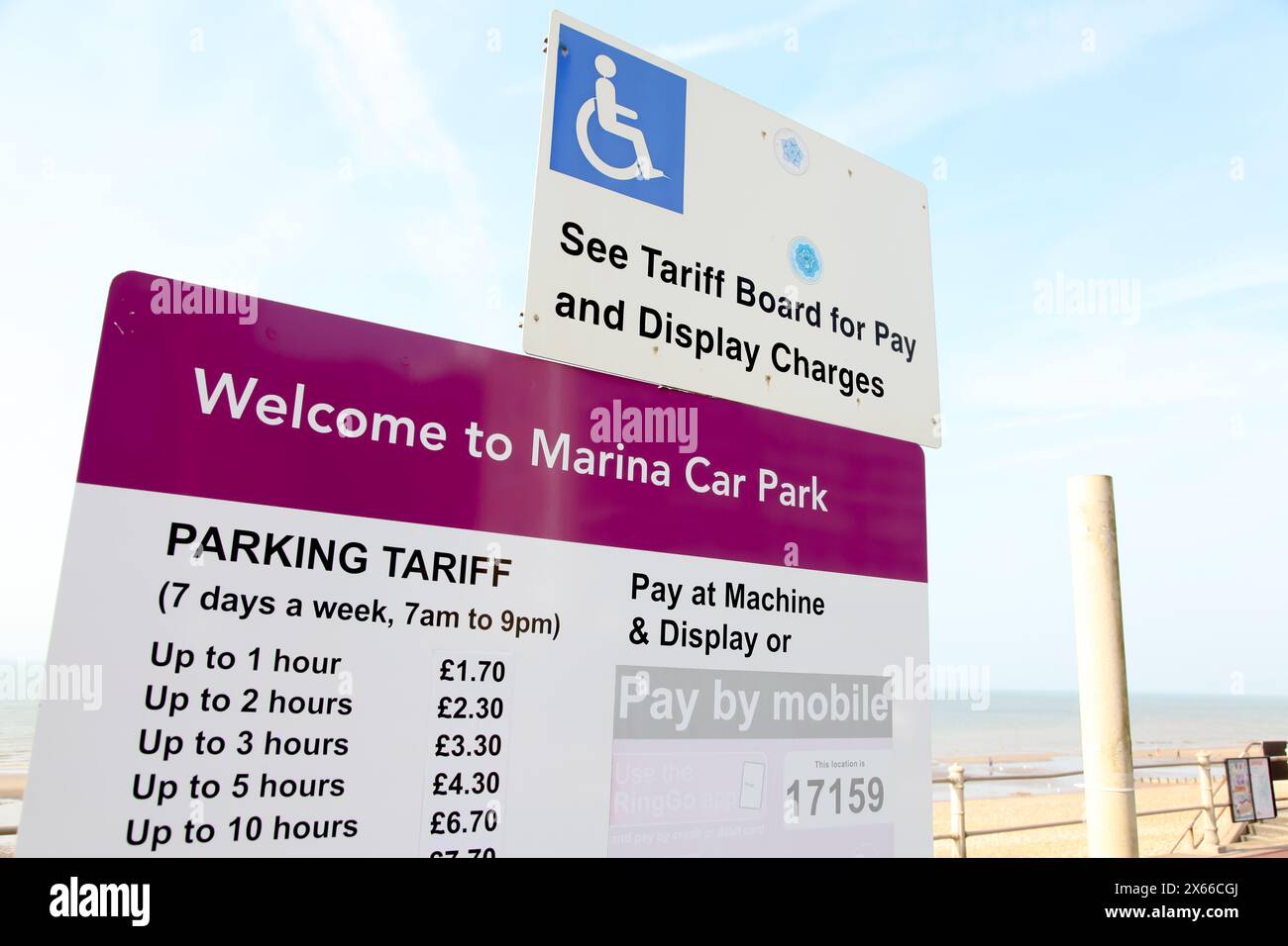 Welcome to Marina Car Park sign in St. Leonards on Sea, Hastings, East ...