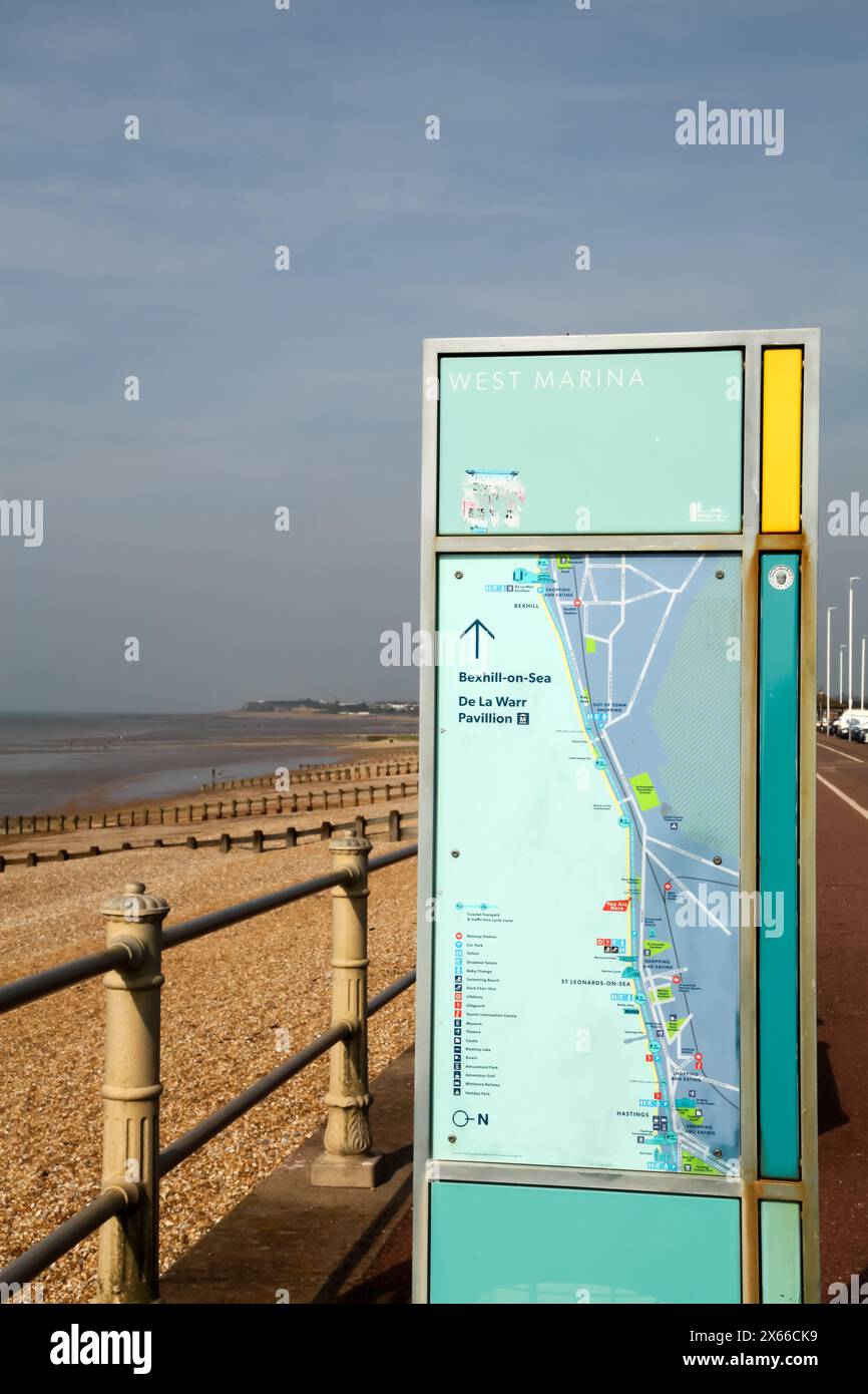 West Marina map and guide sign at beach promenade, St. Leonard on Sea ...