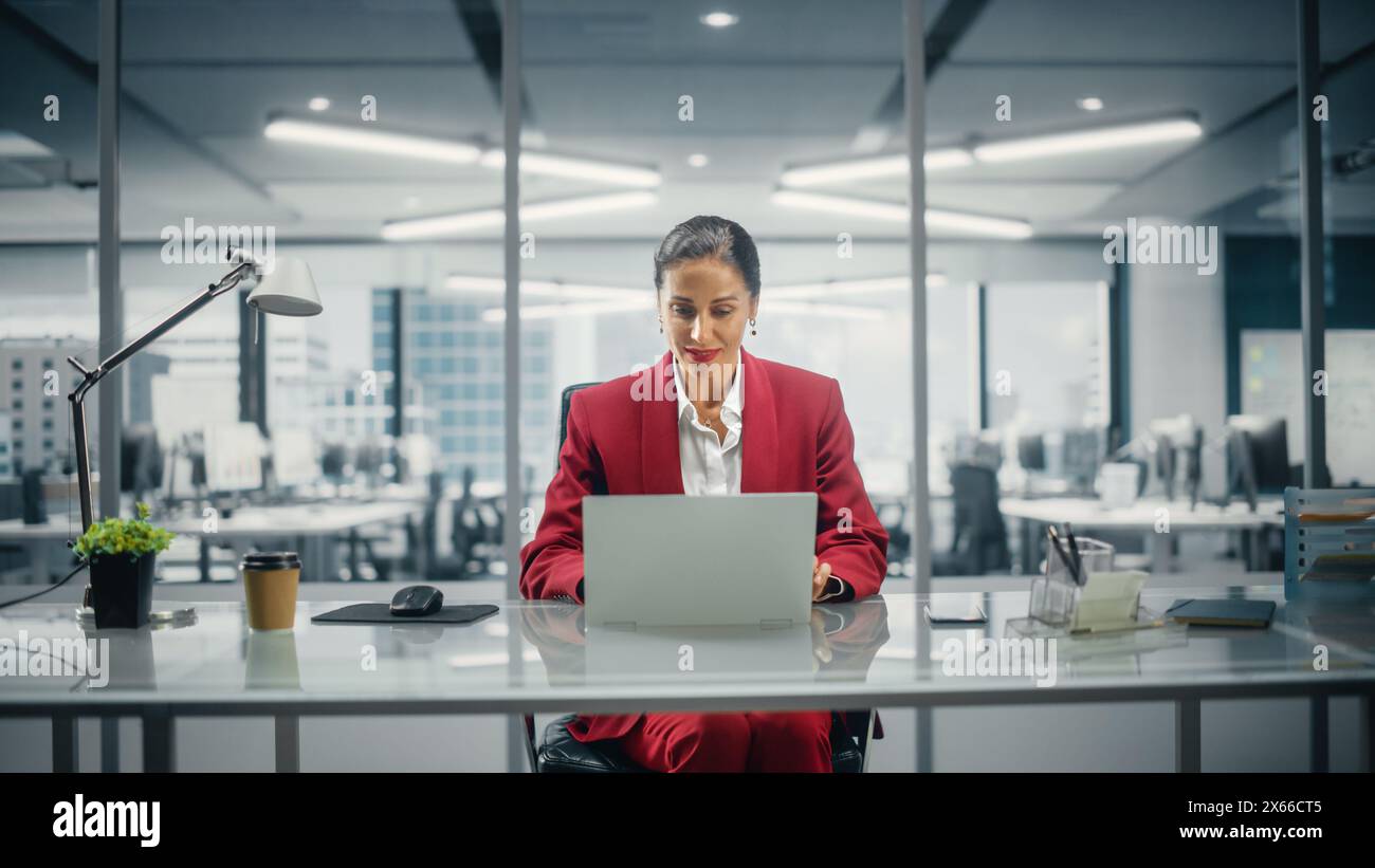 Successful Caucasian Businesswoman in Perfectly Stylish Suit Working on ...