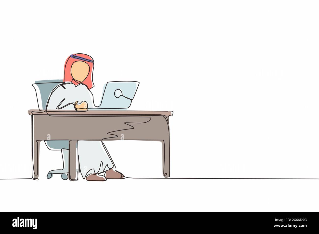 Single one line drawing male works in office. Arabic businessman ...