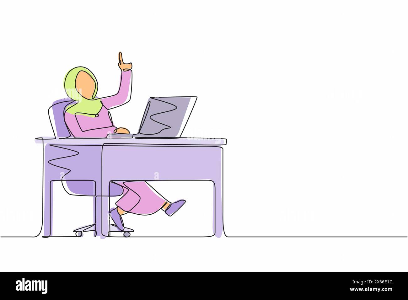 Continuous one line drawing Arab businesswoman getting bright new idea ...